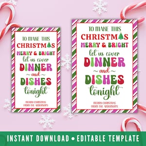 Editable Christmas Dinner and Dishes Gift Tag, Merry and Bright ...