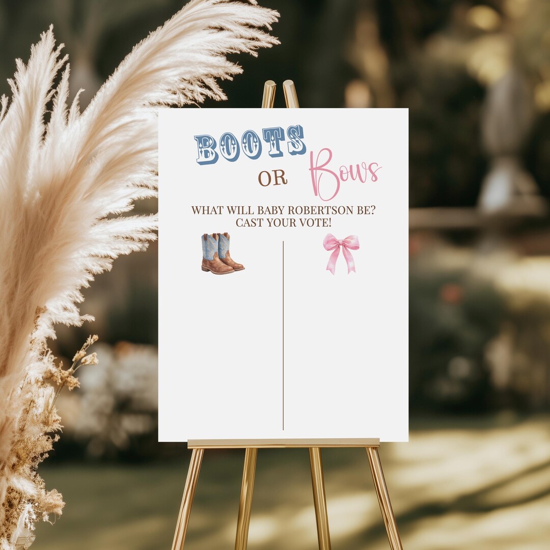 Western Boots or Bows Gender Reveal Voting Sign, Editable Gender Party ...