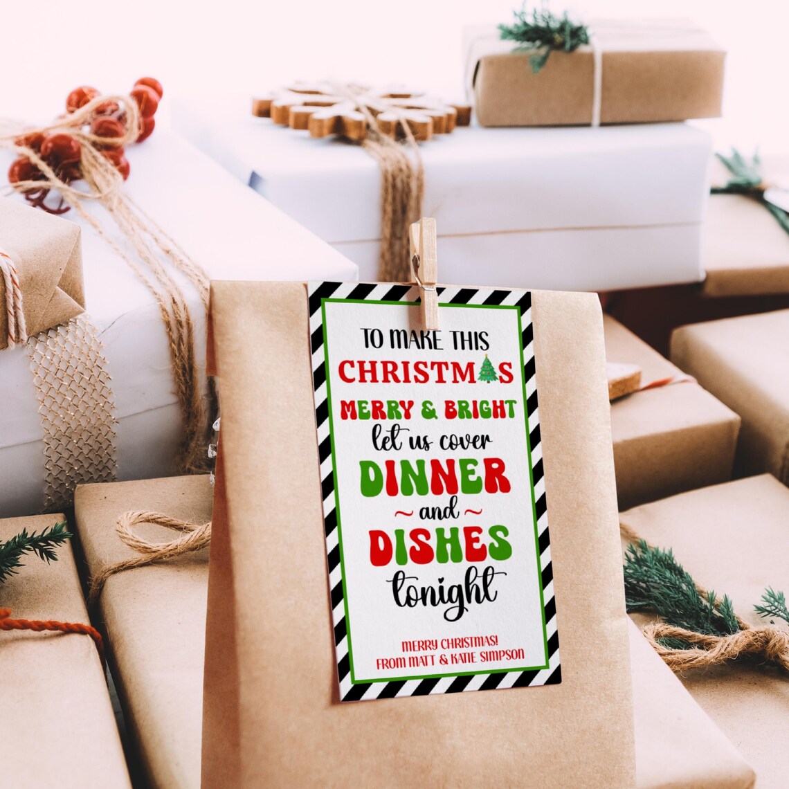 Editable Christmas Dinner and Dishes Gift Tag, Merry and Bright ...