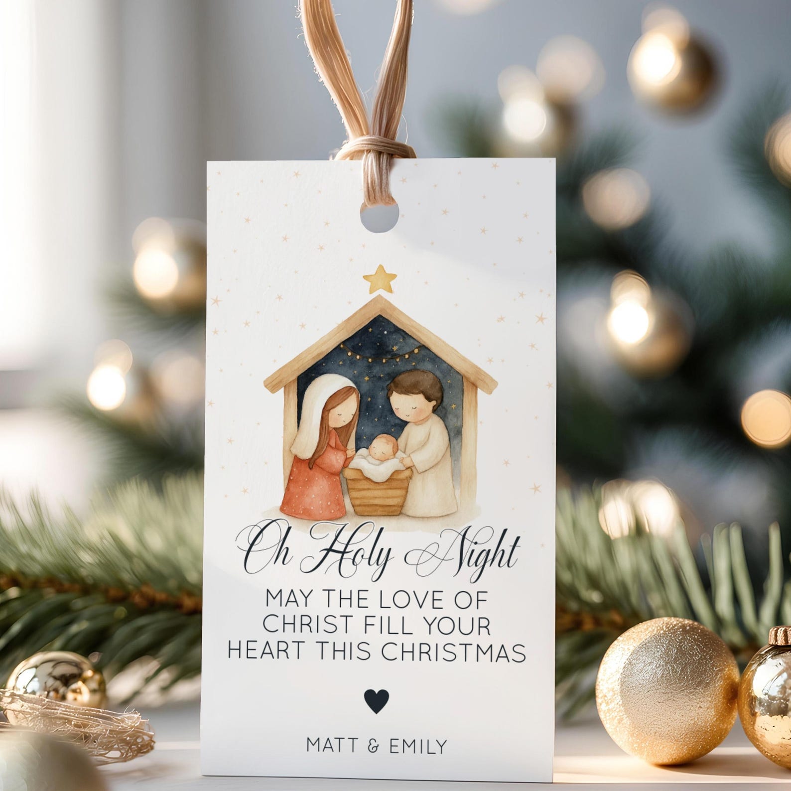 Editable Oh Holy Night Nativity Gift Tag, Christmas Gift Tag, Oh Holy ...