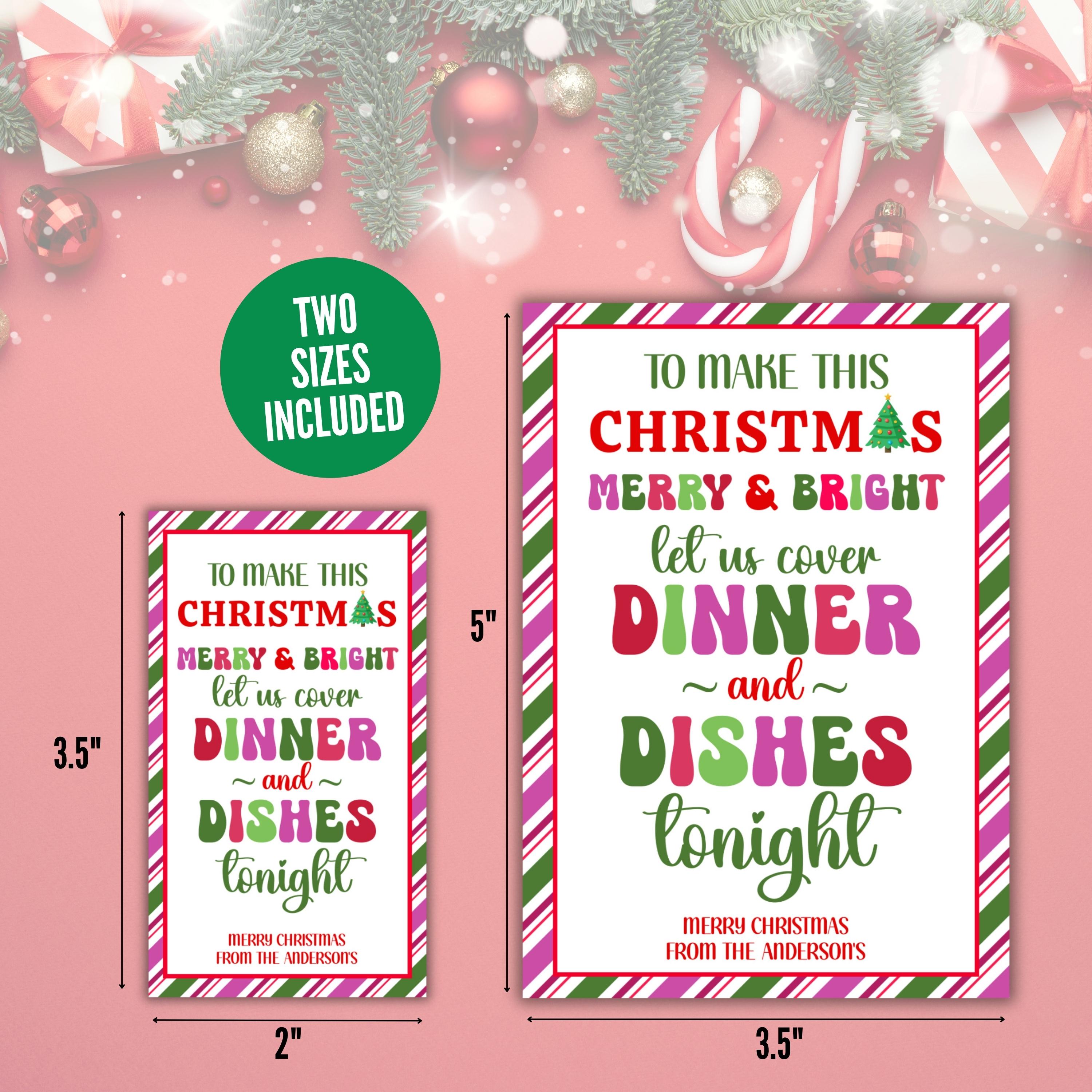 Editable Christmas Dinner and Dishes Gift Tag, Merry and Bright ...