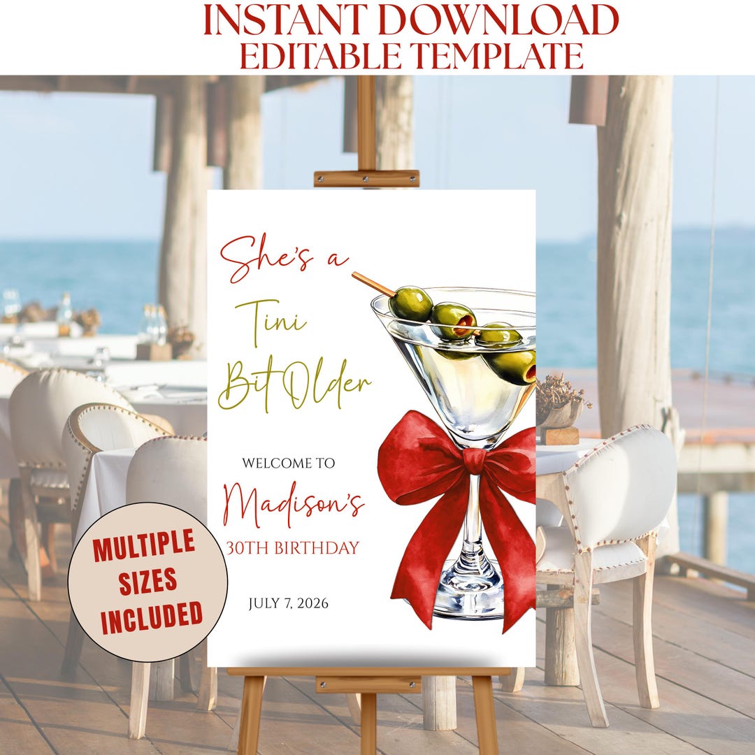 Editable A Tini Bit Older Birthday Party Welcome Sign, Coquette Red Bow ...