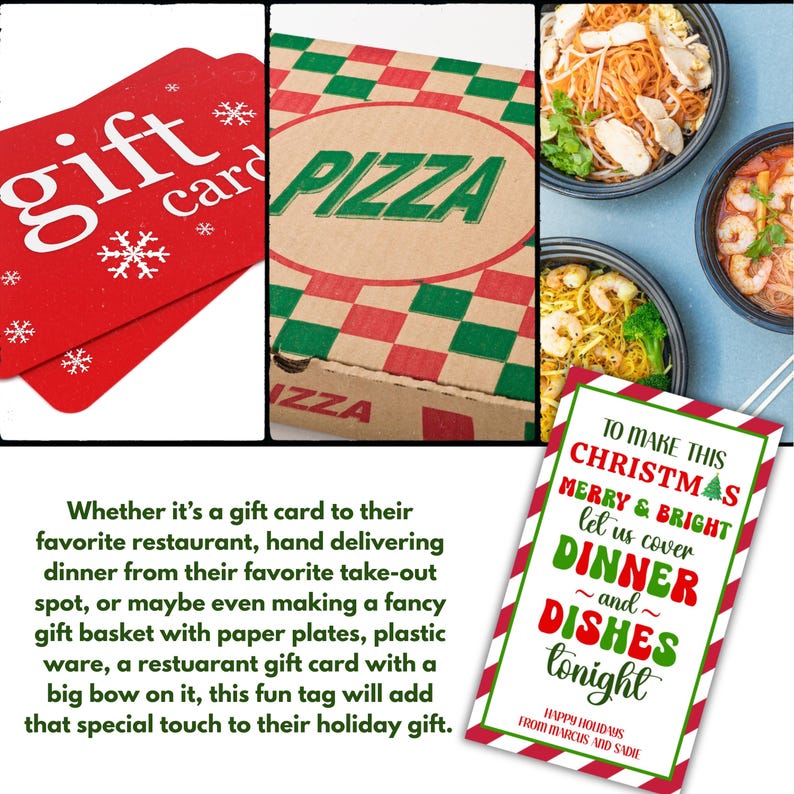 Editable Christmas Dinner and Dishes Gift Tag, Merry and Bright ...