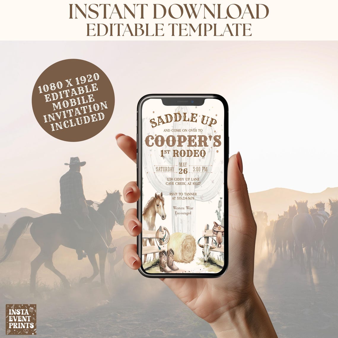 Editable Saddle up Cowboy Party Boy Birthday Invitation Template ...