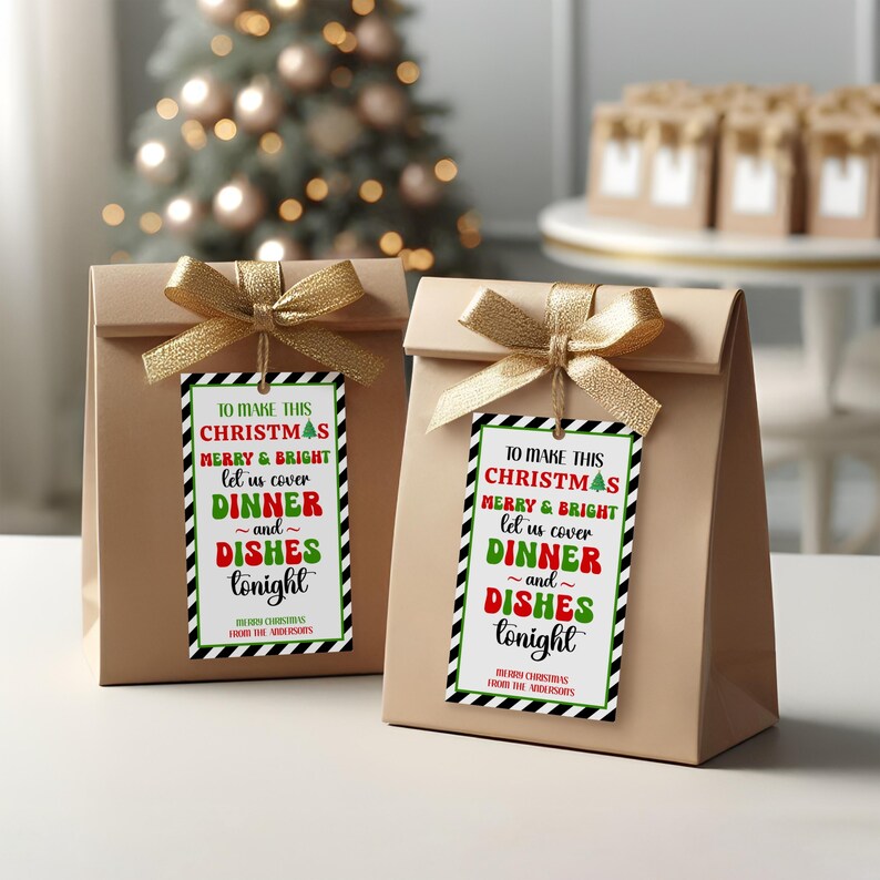 Editable Christmas Dinner and Dishes Gift Tag, Merry and Bright ...