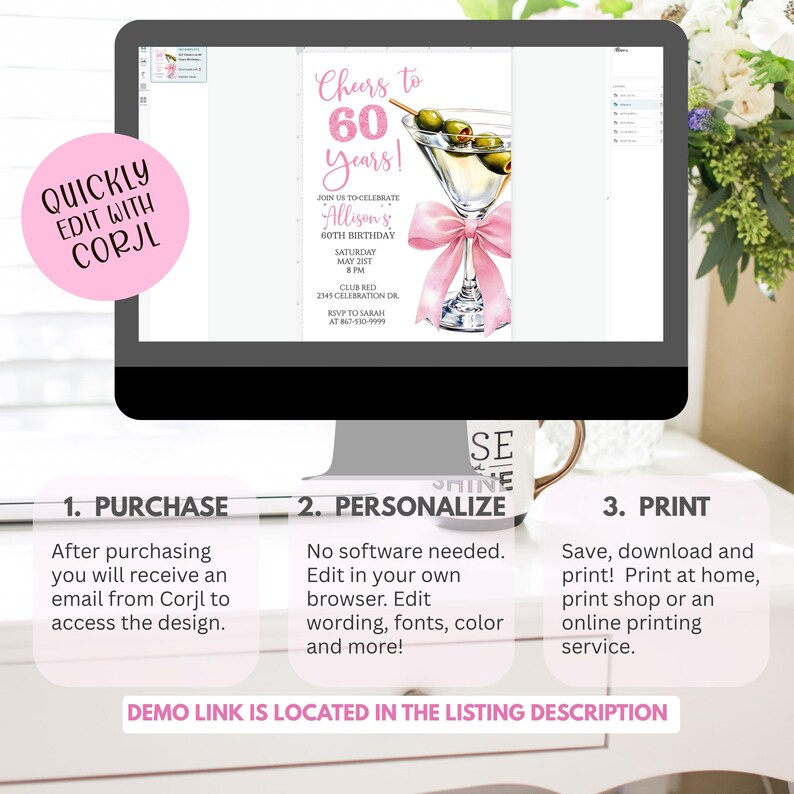 Editable Cheers to 60 Years 60th Birthday Invitation Coquette Birthday ...