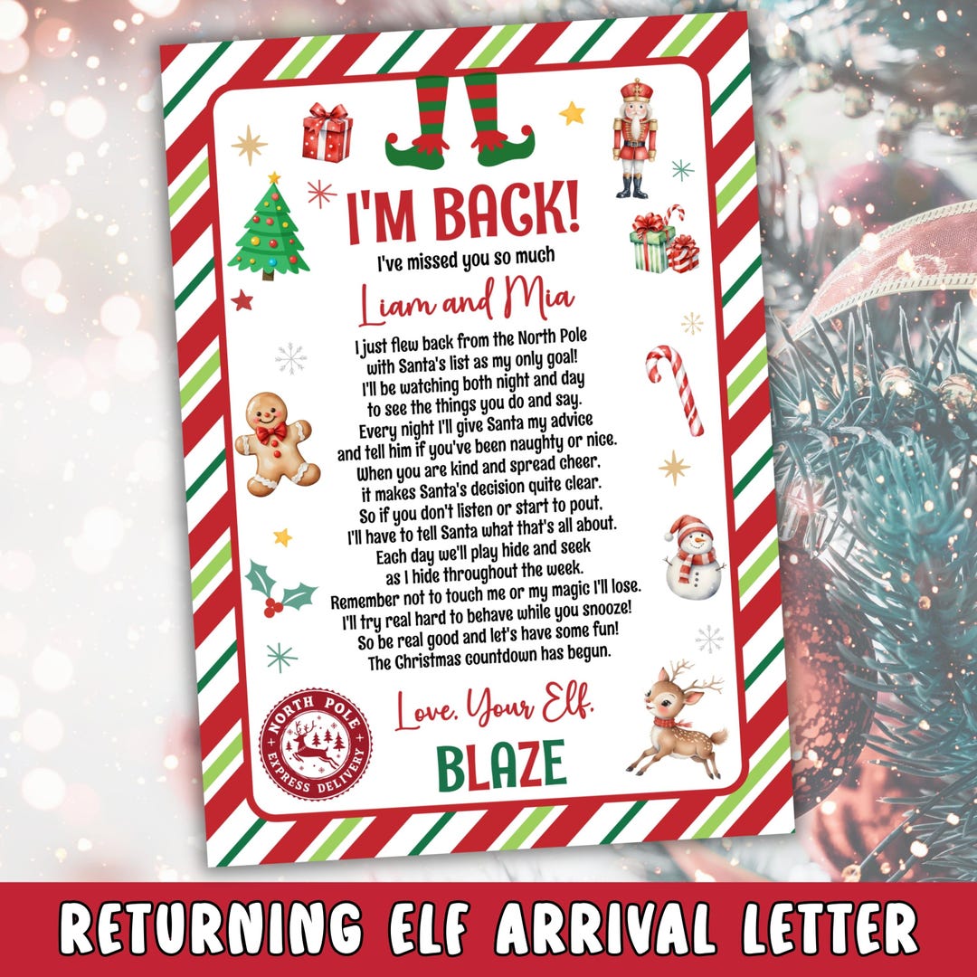 Editable Returning Elf Arrival Letter, Christmas Elf Hello Note, Shelf ...