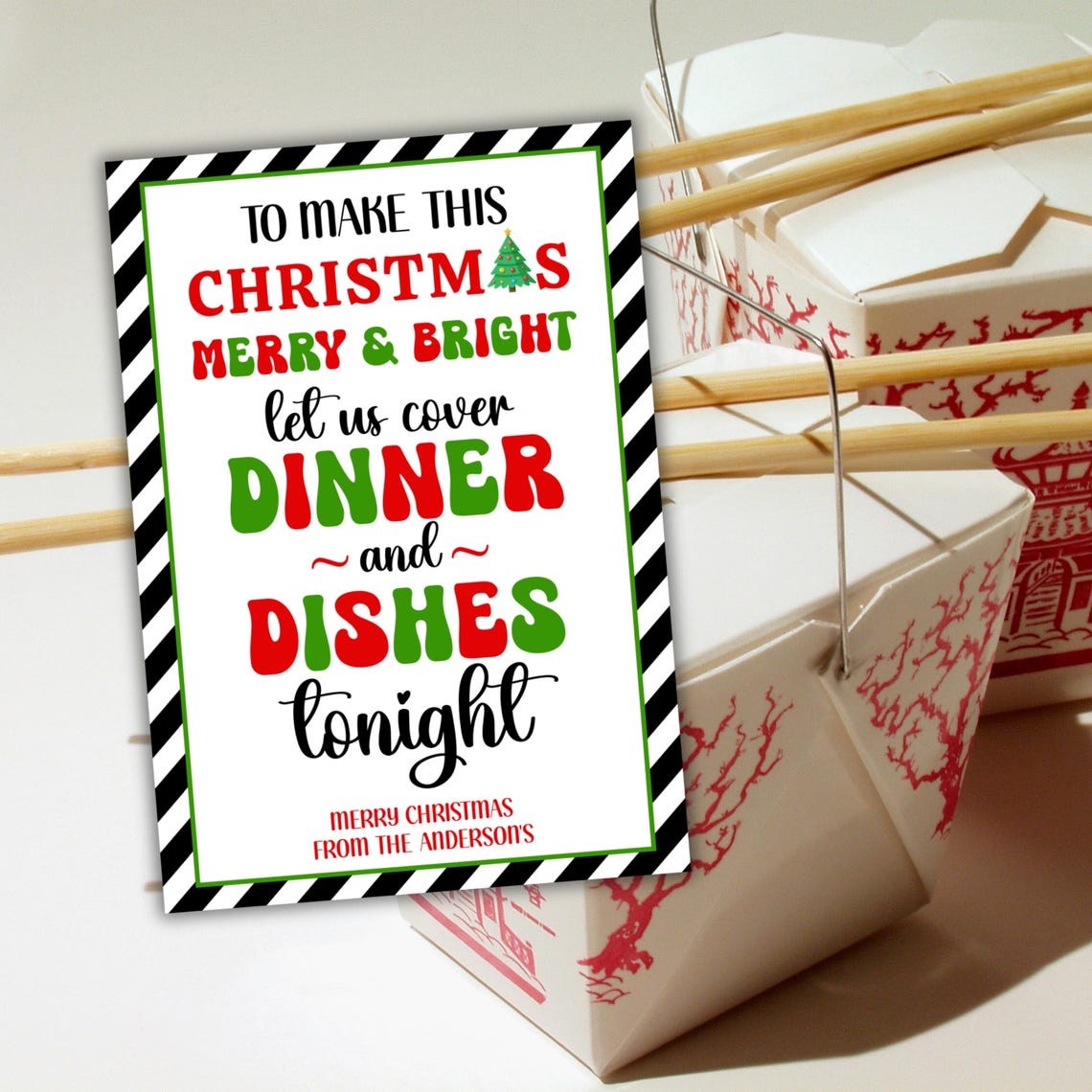 Editable Christmas Dinner and Dishes Gift Tag, Merry and Bright ...