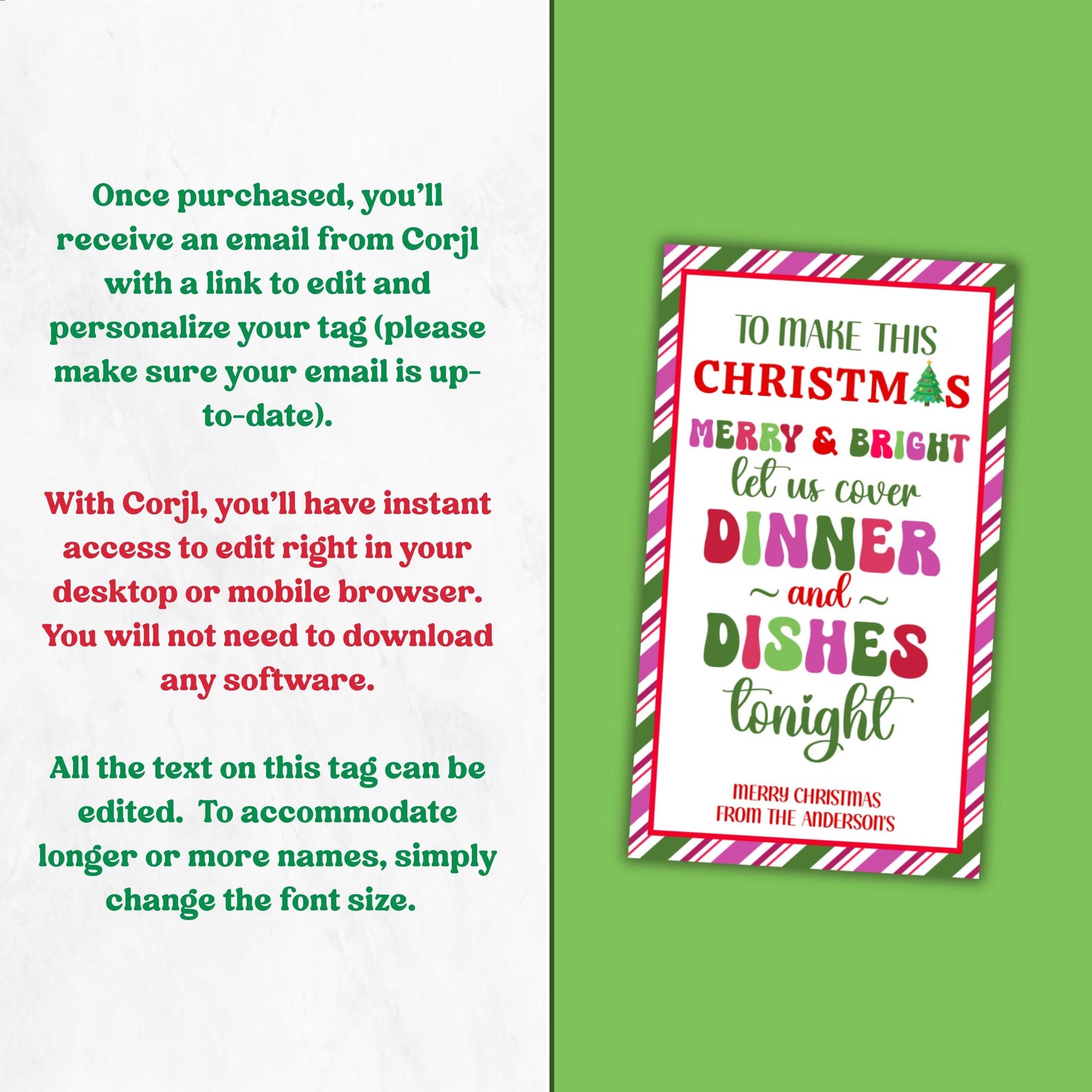 Editable Christmas Dinner and Dishes Gift Tag, Merry and Bright ...