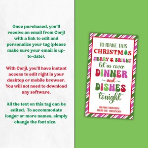 Editable Christmas Dinner and Dishes Gift Tag, Merry and Bright ...