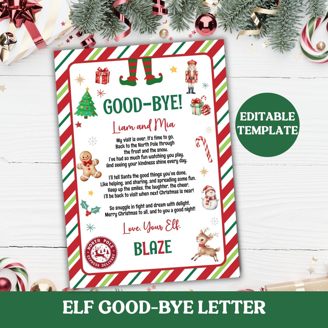 Editable Elf Good-bye Letter, Christmas Elf Farewell Note, Departure ...