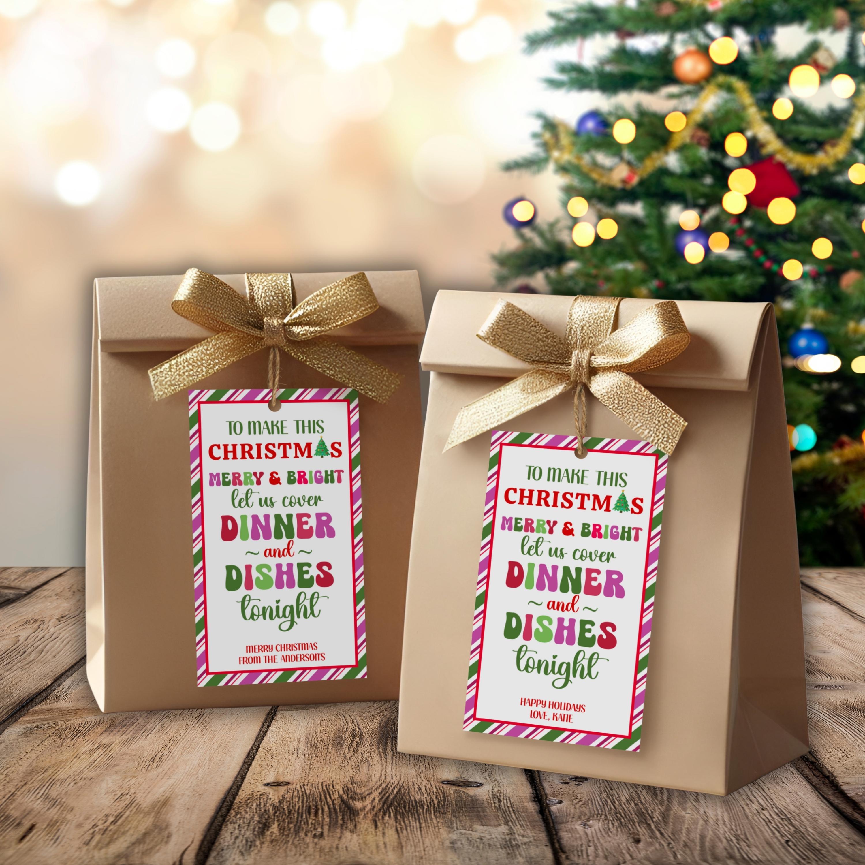 Editable Christmas Dinner and Dishes Gift Tag, Merry and Bright ...