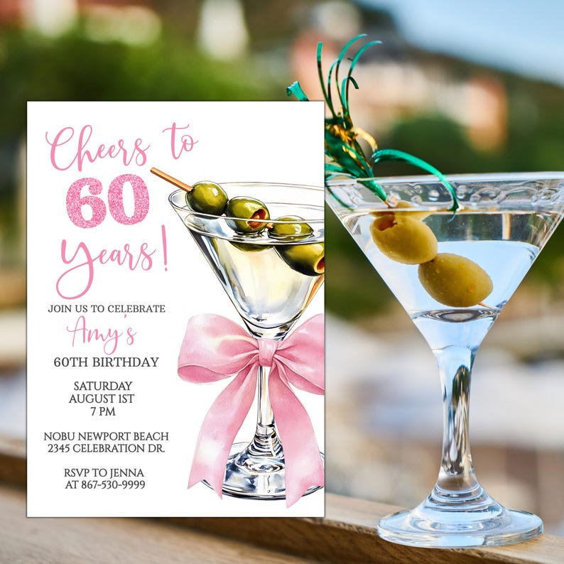 Editable Cheers to 60 Years 60th Birthday Invitation Coquette Birthday ...
