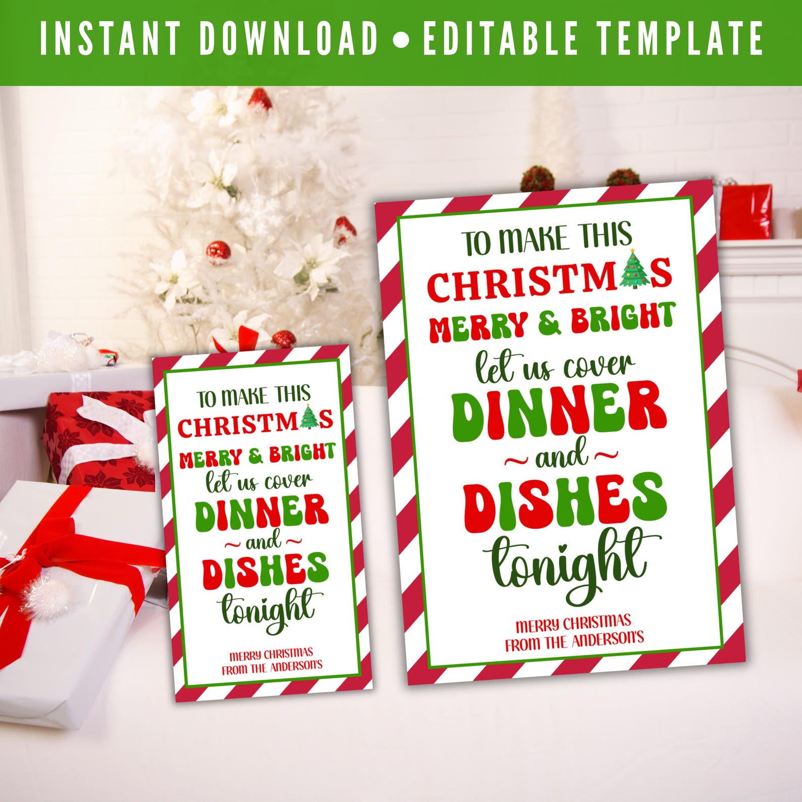 Editable Christmas Dinner and Dishes Gift Tag, Merry and Bright ...