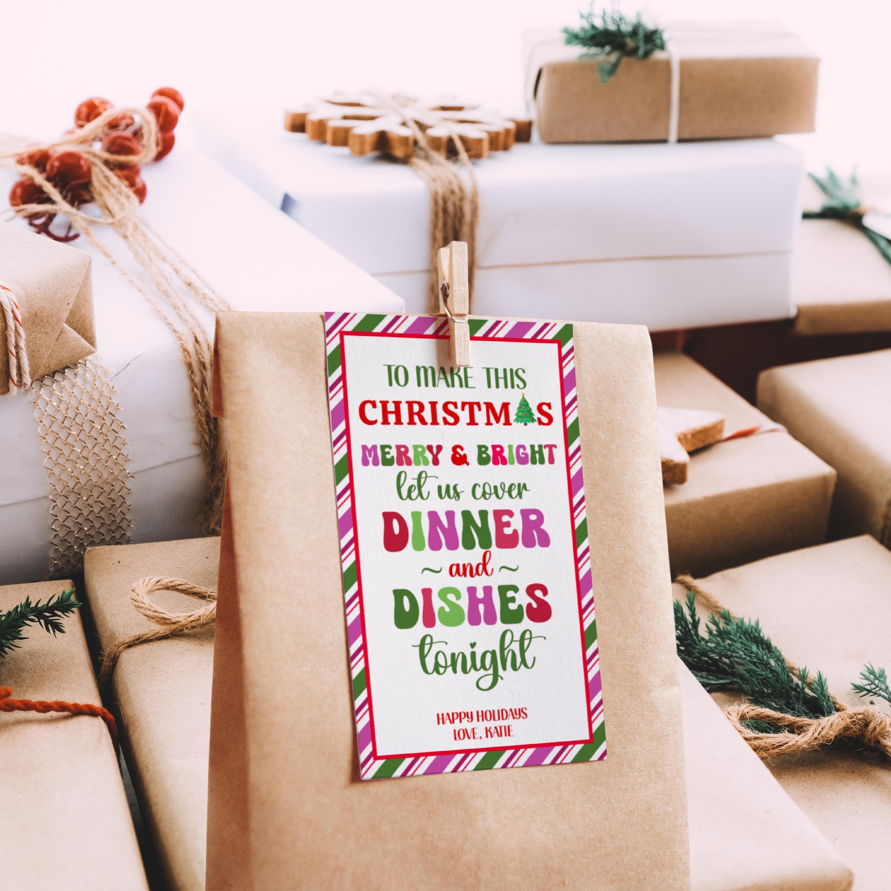 Editable Christmas Dinner and Dishes Gift Tag, Merry and Bright ...