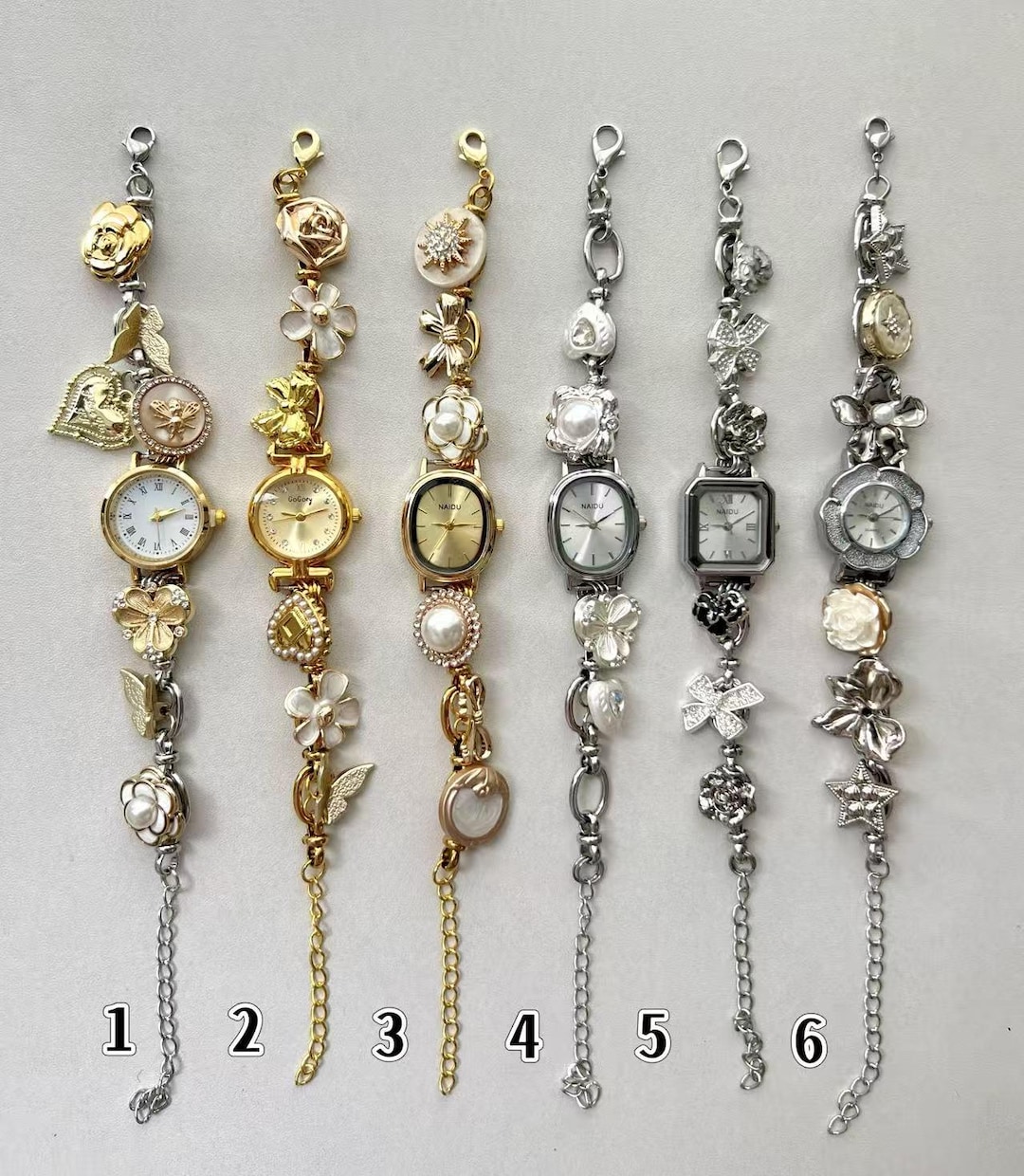 Vintage Charm Watch Bracelet, Gold Button Bracelet, Silver Wrist Watch ...