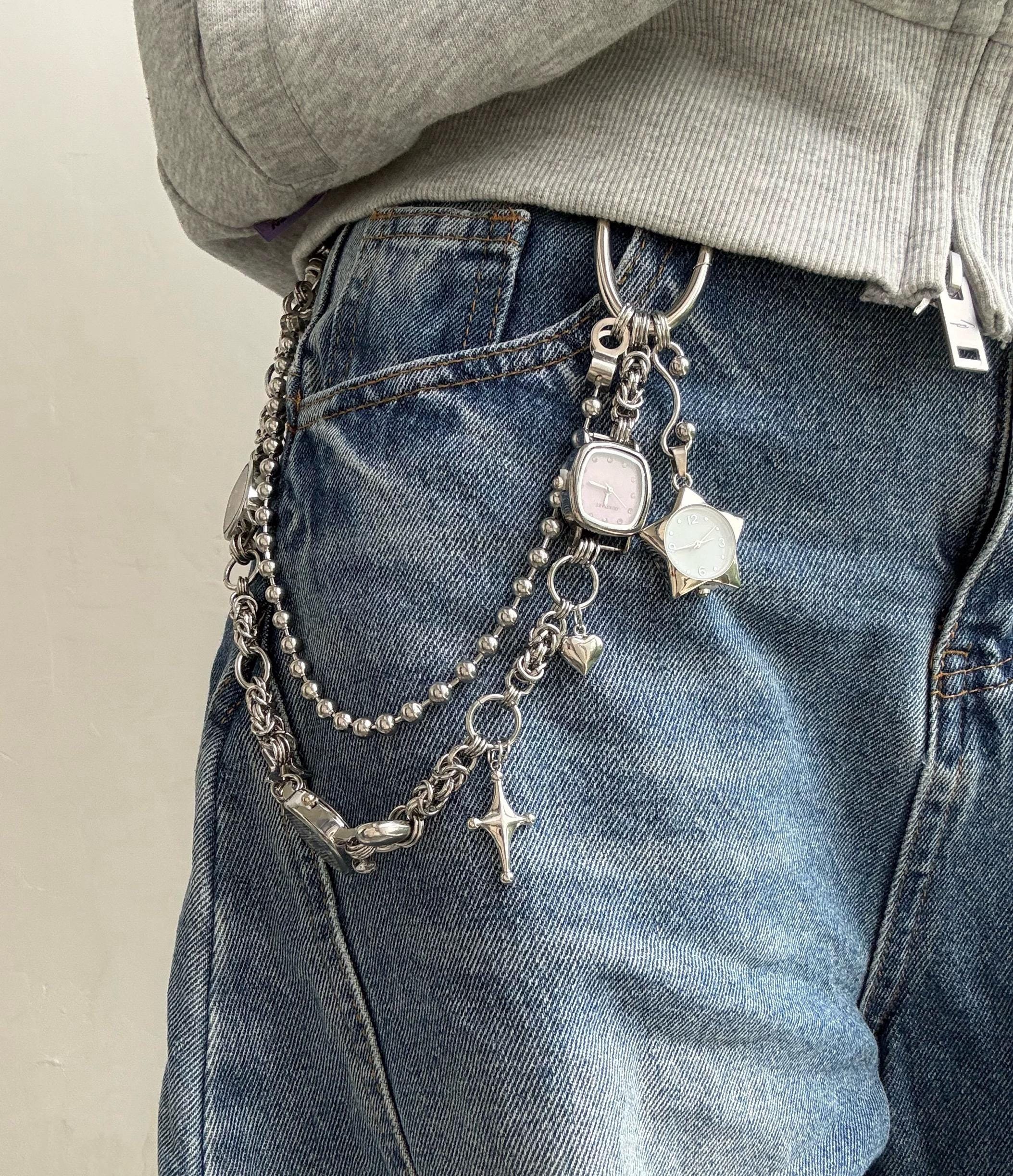 Punk Silver Watch Pants Chain,y2k Star Charm Pants Accessory,chunky ...