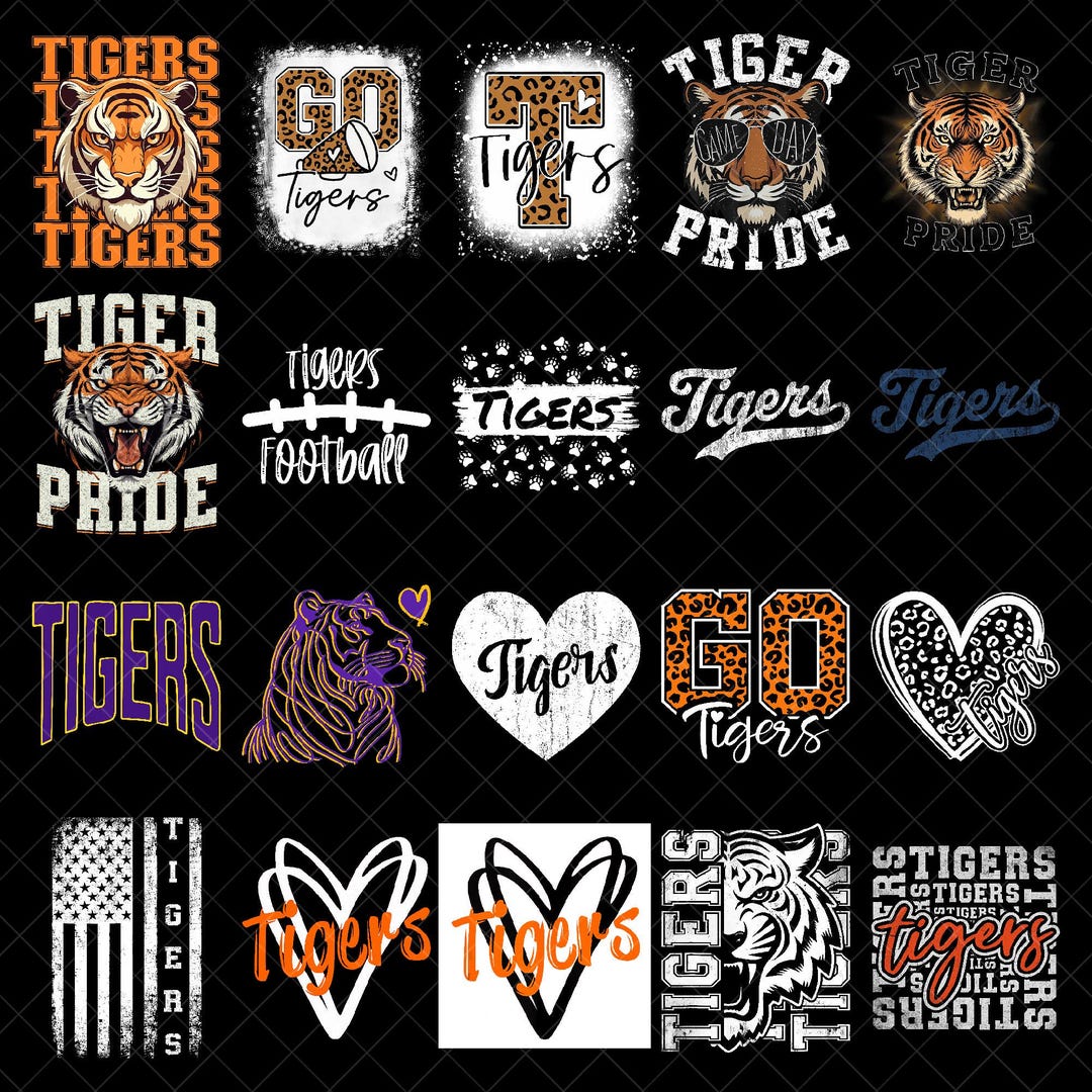 Tigers Pride PNG Bundle, Game Day Mascot Tiger Head Heart Print, School ...