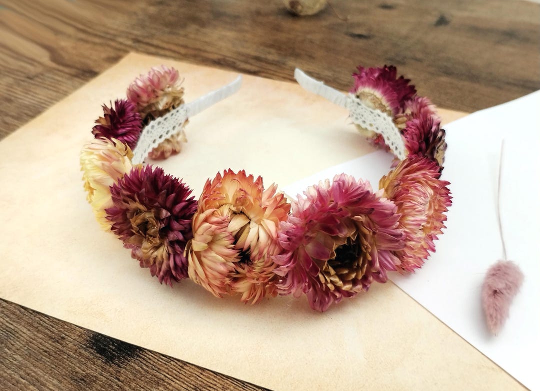 Dried Flower Tiara With Strawflowers – Boho Wedding Hair Comb With ...