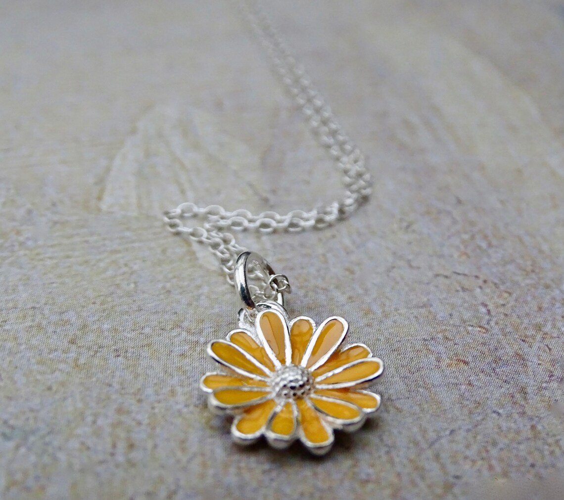 Daisy Necklace Sterling Silver Enamel Daisy Charm Necklace - Etsy