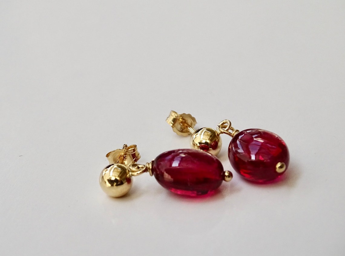 14k Solid Gold French Ear Wires Fabulous Ruby Genuine Stones - Etsy
