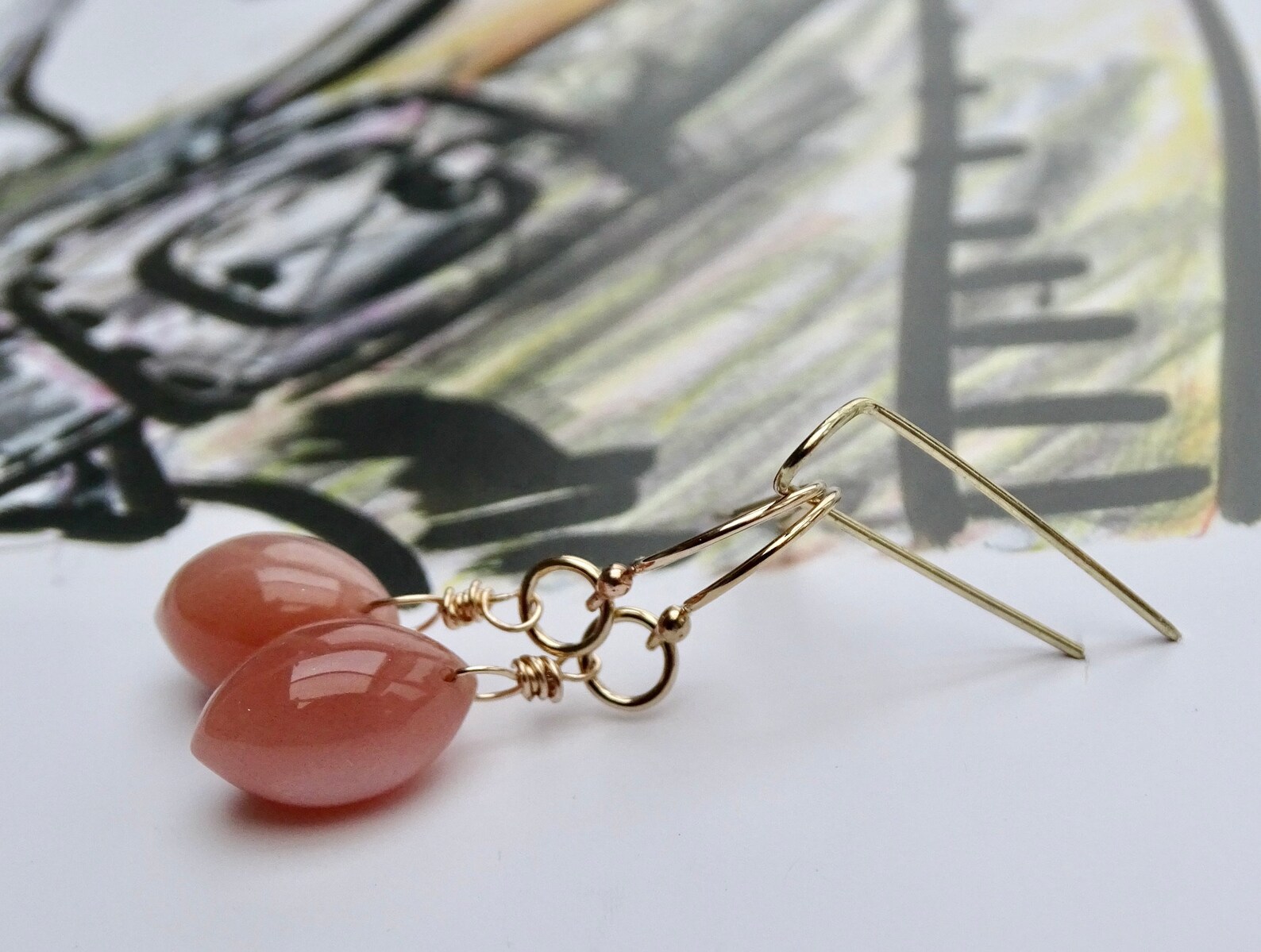 14k Solid Gold Moonstone Drops Valentine's Day Gift | Etsy