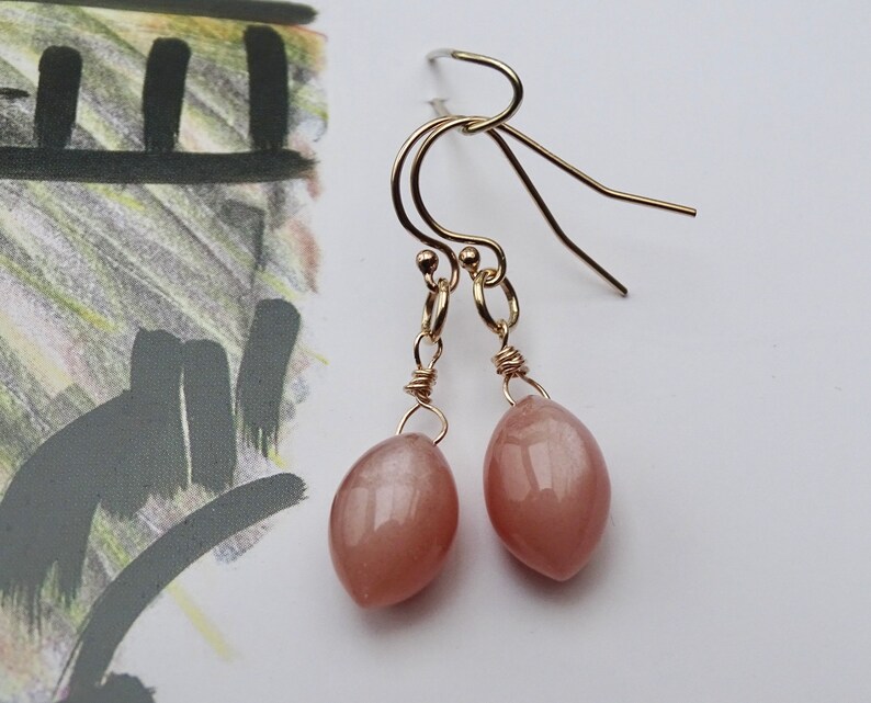 14k Solid Gold Moonstone Drops Valentine's Day Gift | Etsy