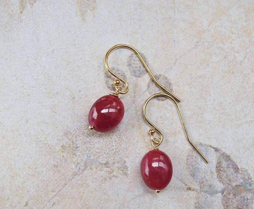14k Solid Gold Ear Wire Option Red Ruby Earrings Valentine's Day Semi ...