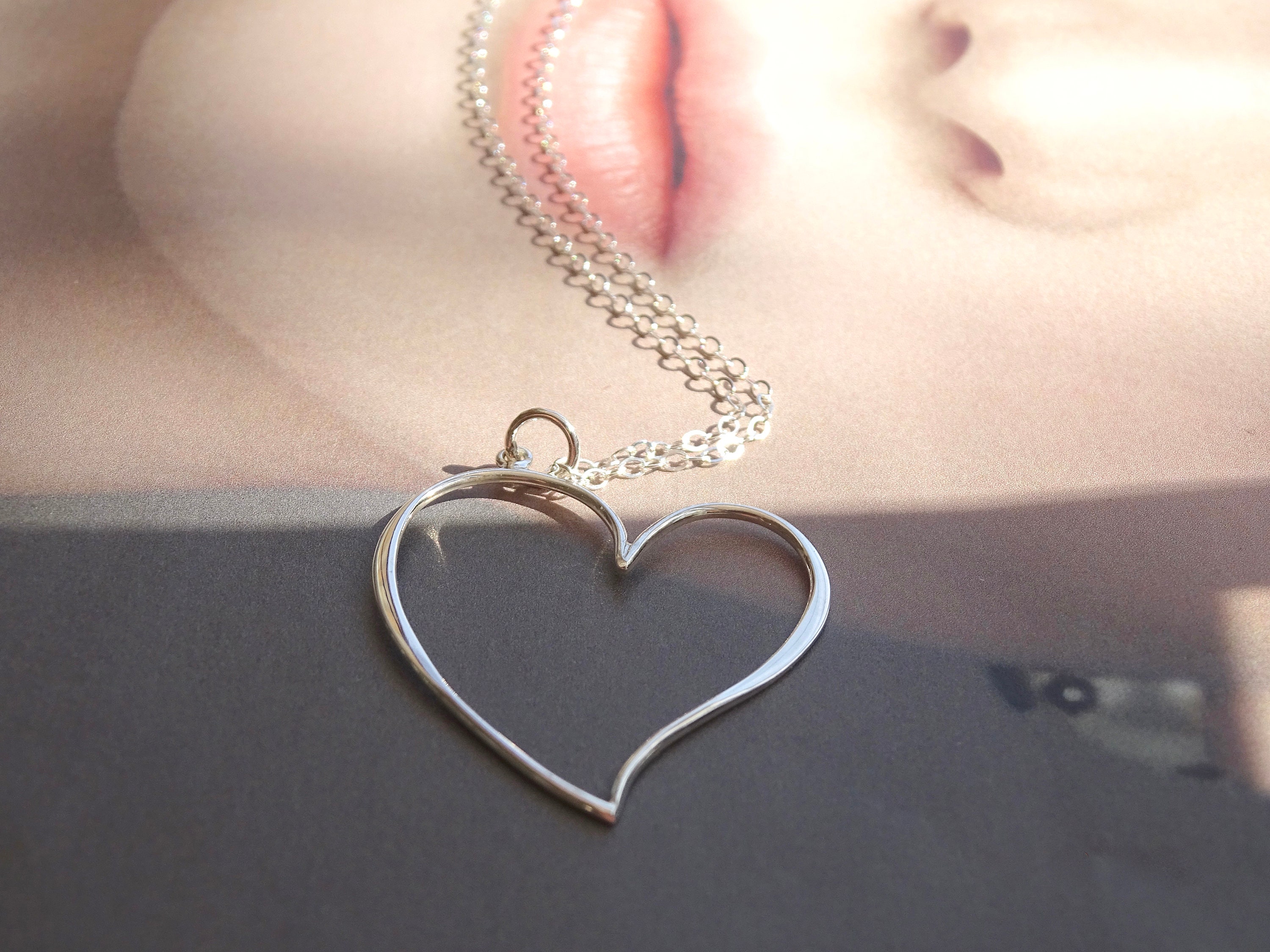 Sterling Silver Heart Necklace Solid Sterling Love Pendant | Etsy