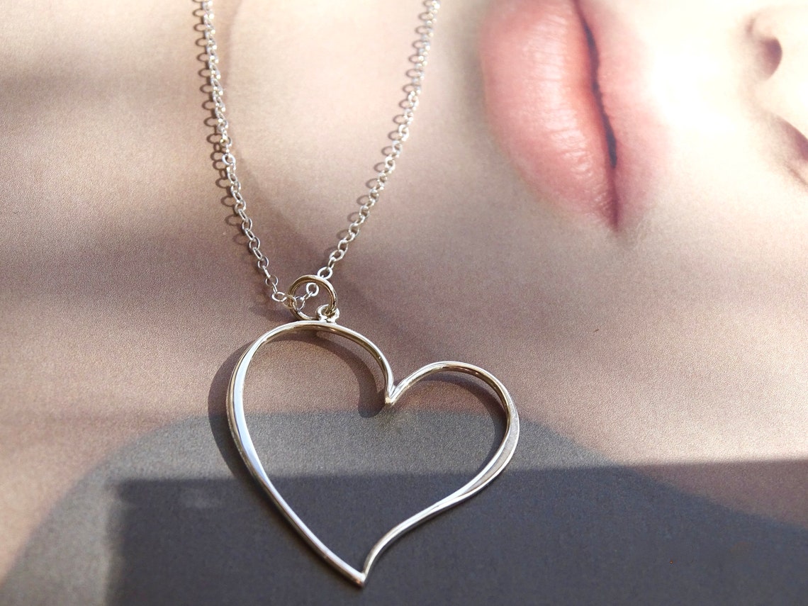 Sterling Silver Heart Necklace Solid Sterling Love Pendant | Etsy