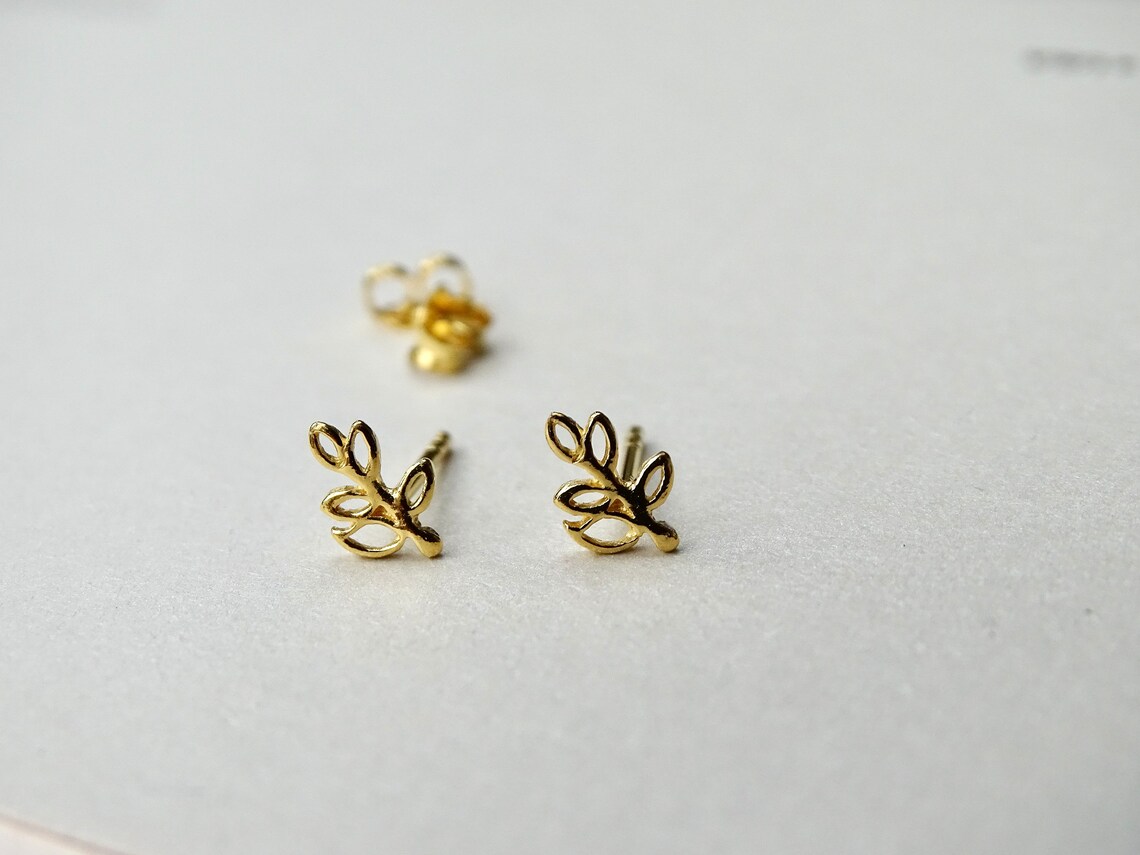Gold Leaf Studs Minimalist Studs Everyday Tiny Branch Studs - Etsy