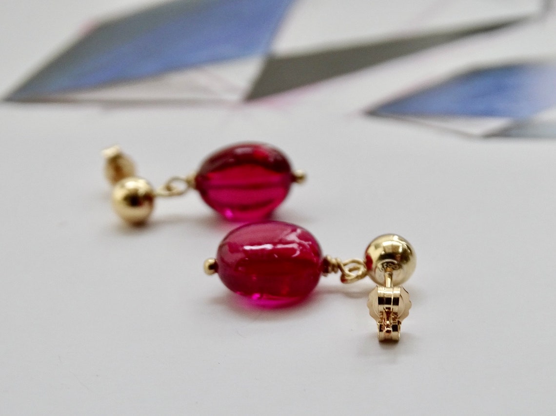 14k Solid Gold French Ear Wires Fabulous Ruby Genuine Stones - Etsy