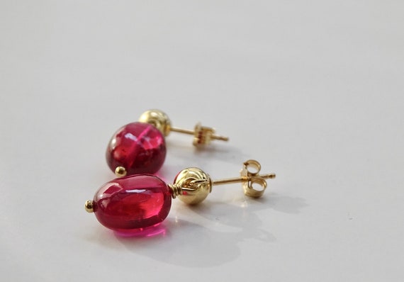 14k Solid Gold French Ear Wires Fabulous Ruby Genuine Stones - Etsy