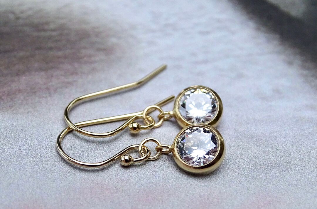 14k Solid Gold French Wire Options 14k Gold Charm Drop CZ Earrings ...