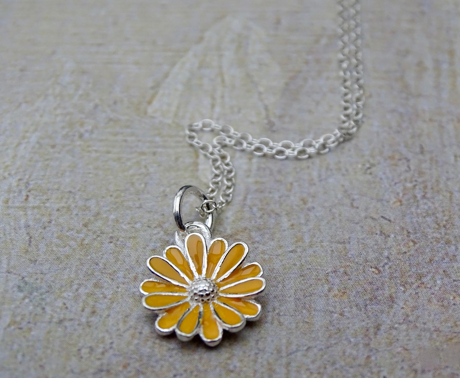 Daisy Necklace Sterling Silver Enamel Daisy Charm Necklace Yellow Daisy ...