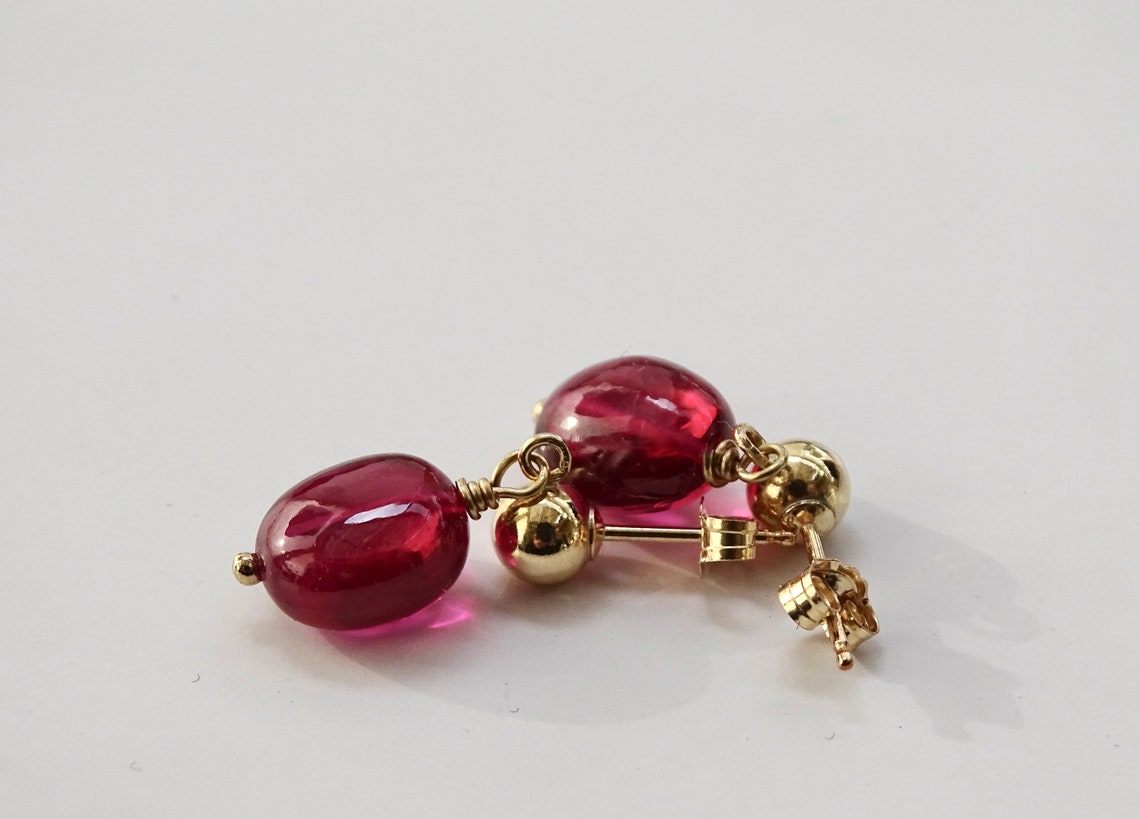 14k Solid Gold French Ear Wires Fabulous Ruby Genuine Stones - Etsy