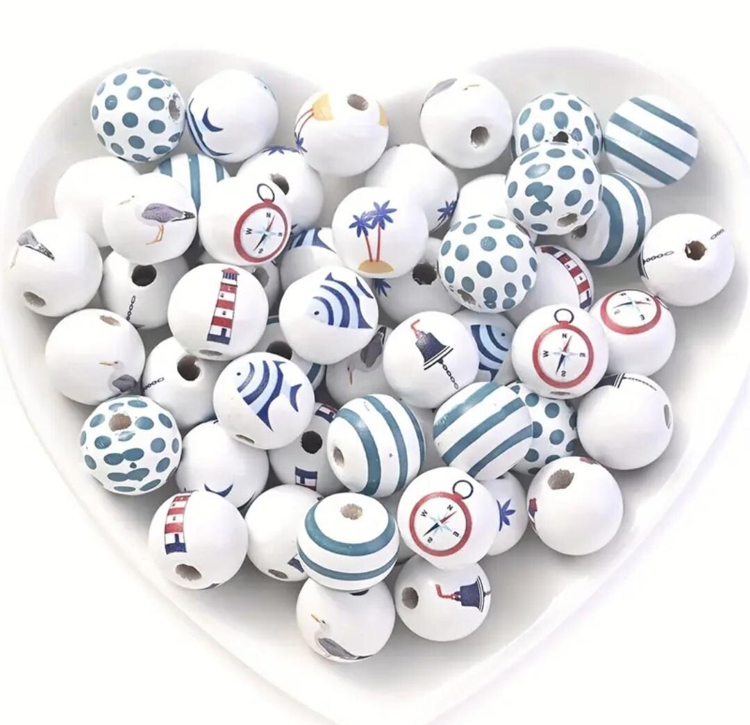 10 Piece Wooden Beads Nautical Design Jewellery Making Crafts - Etsy