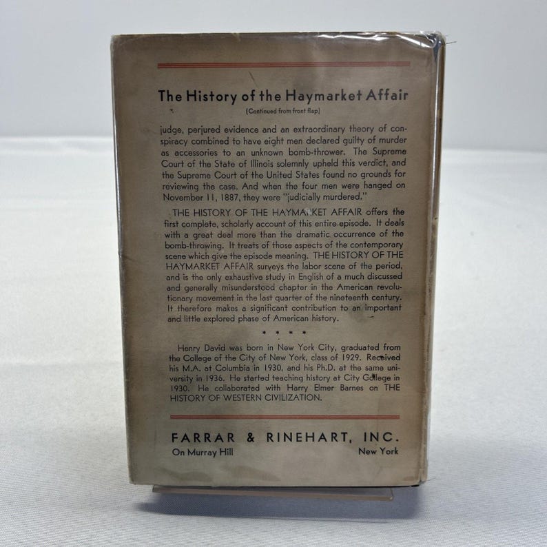 The History of the Haymarket Affair by Henry David HC DJ 1936 - Etsy UK