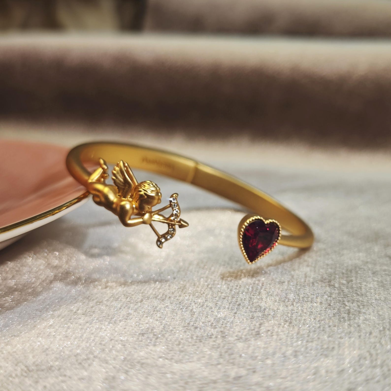 Cupid Heart Bangle Bracelet: 18K Gold Plated Crystal Cuff - Etsy