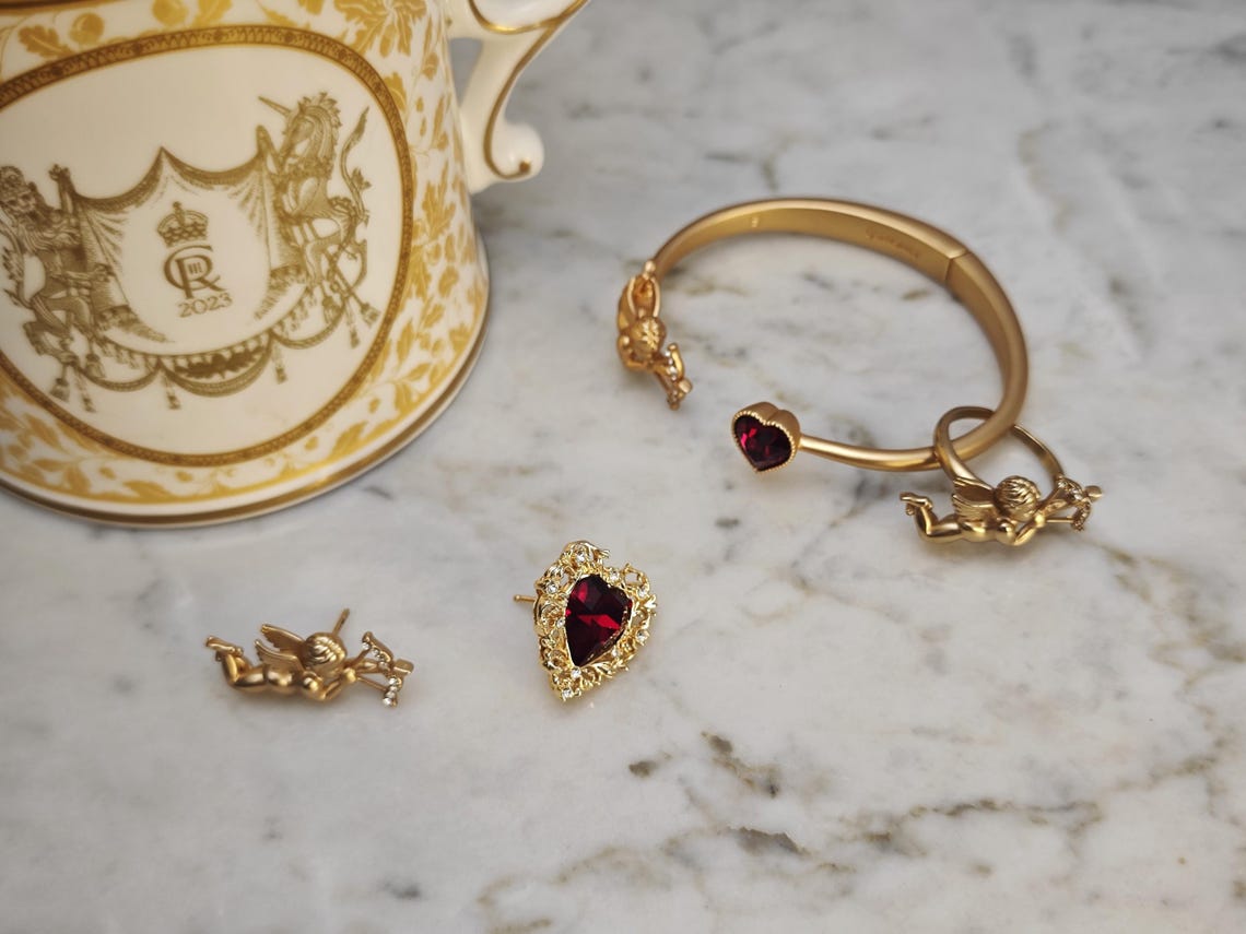 Cupid Heart Bangle Bracelet: 18K Gold Plated Crystal Cuff - Etsy