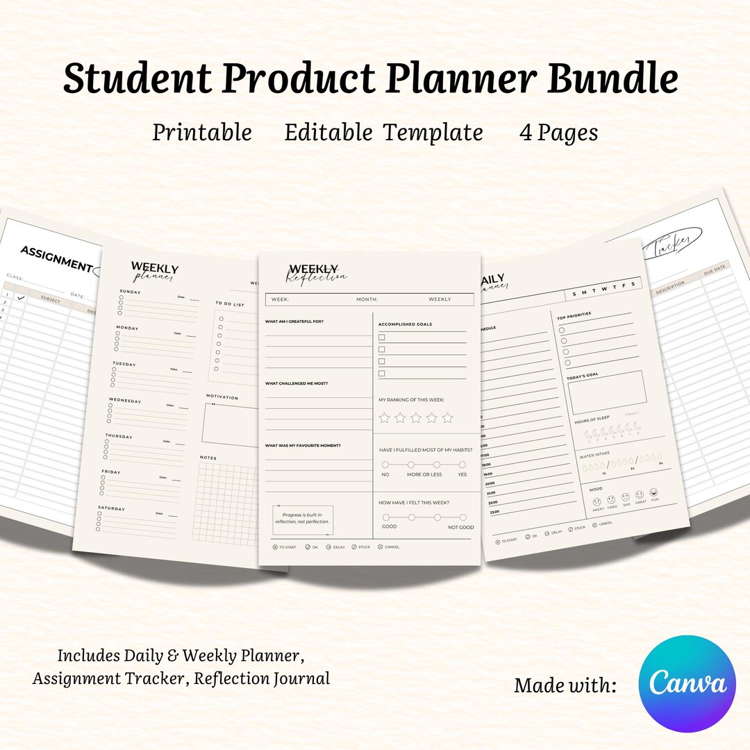 Student Productivity Planner | Printable Study Toolkit | Daily & Weekly ...