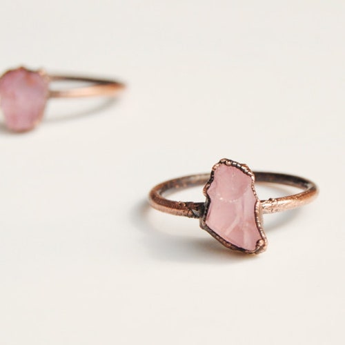 Raw Rose Quartz Ring Rose Quartz Copper Ring Pink Crystal - Etsy