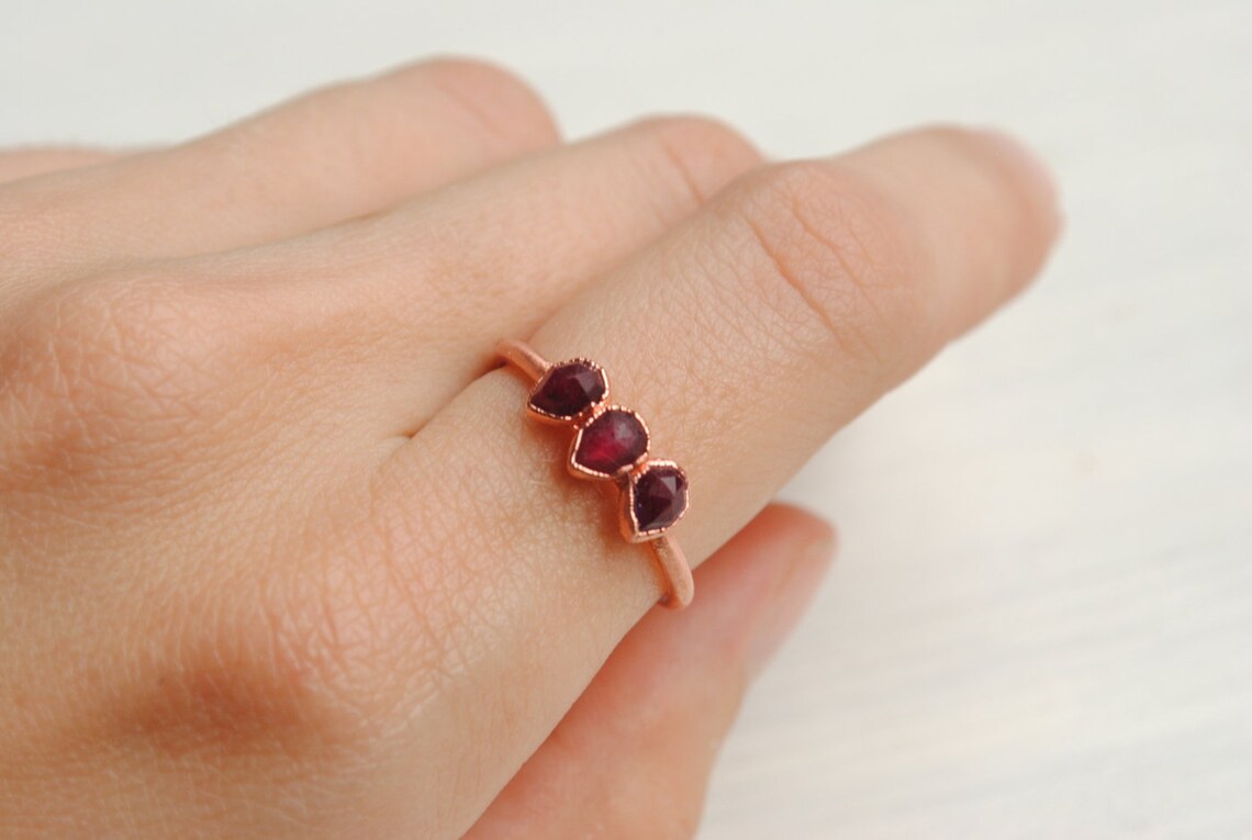 Triple Ruby Ring Faceted Ruby Ring Raw Ruby Ring Ruby - Etsy