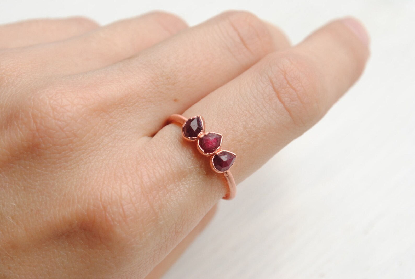 Triple Ruby Ring Faceted Ruby Ring Raw Ruby Ring Ruby - Etsy