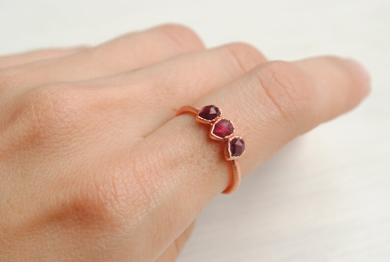 Triple Ruby Ring Faceted Ruby Ring Raw Ruby Ring Ruby - Etsy