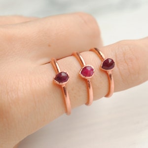 Faceted Ruby Ring, Raw Ruby Ring, Ruby Stacking Ring, Ruby Copper Ring, Raw Gemstone Ring, Ruby ...
