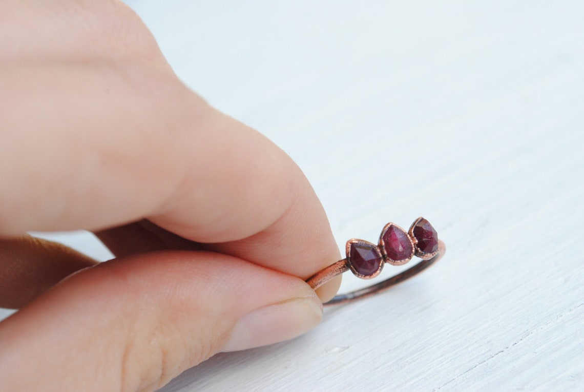 Triple Ruby Ring Faceted Ruby Ring Raw Ruby Ring Ruby - Etsy