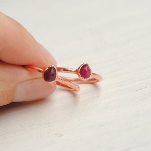 Faceted Ruby Ring, Raw Ruby Ring, Ruby Stacking Ring, Ruby Copper Ring, Raw Gemstone Ring, Ruby ...