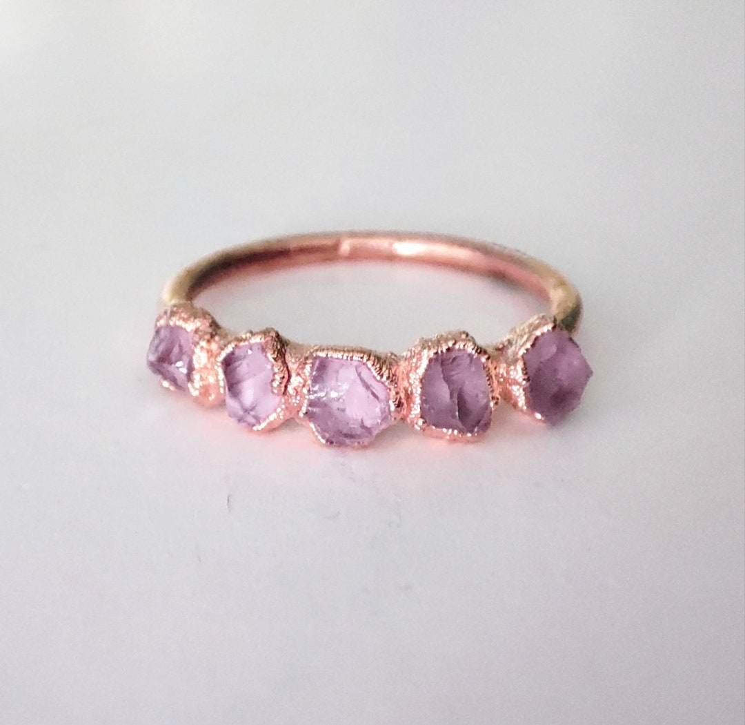 Raw Rose Quartz Copper Ring: Electroformed Bohemian Jewelry - Etsy