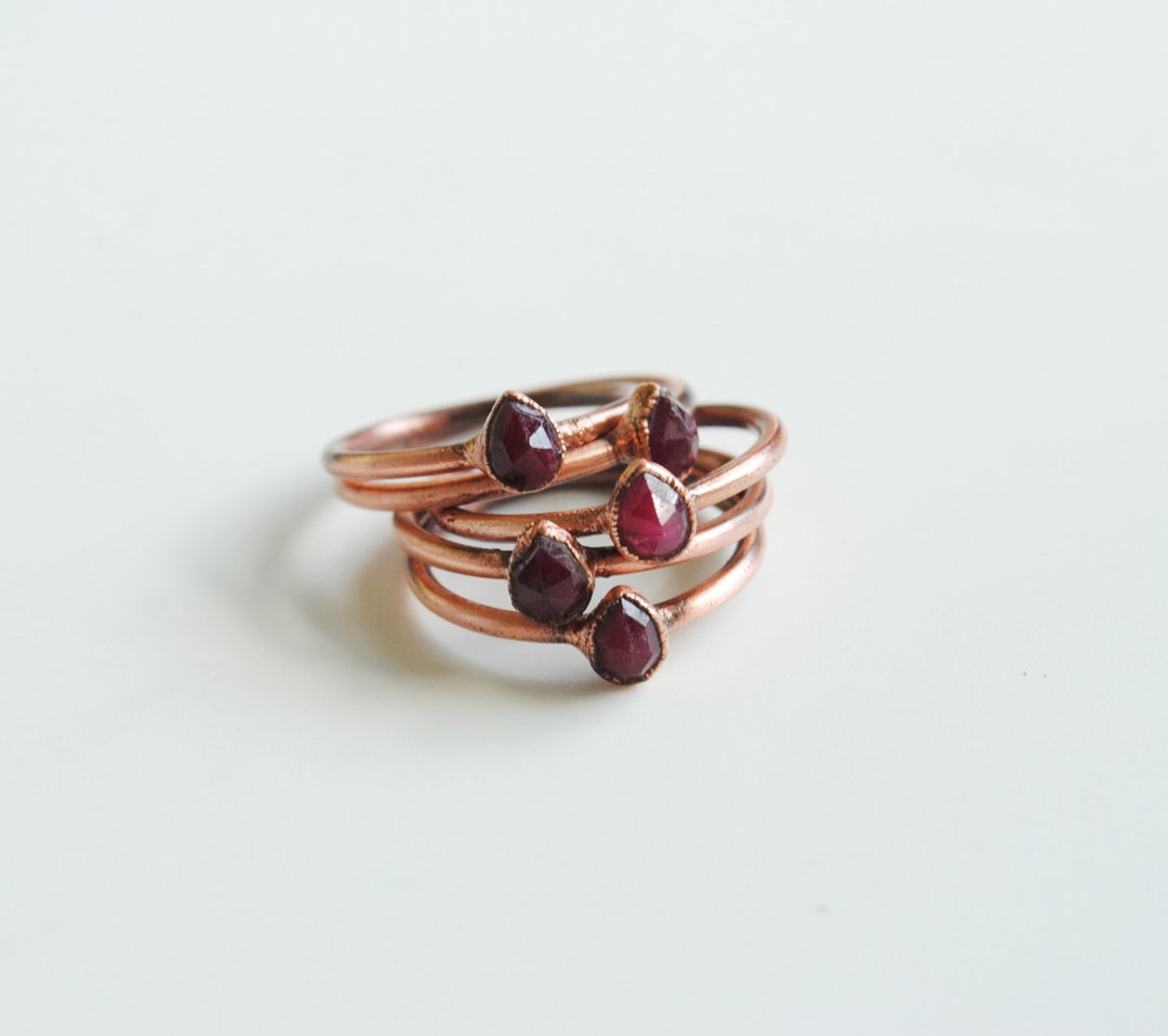 Faceted Ruby Ring, Raw Ruby Ring, Ruby Stacking Ring, Ruby Copper Ring, Raw Gemstone Ring, Ruby ...